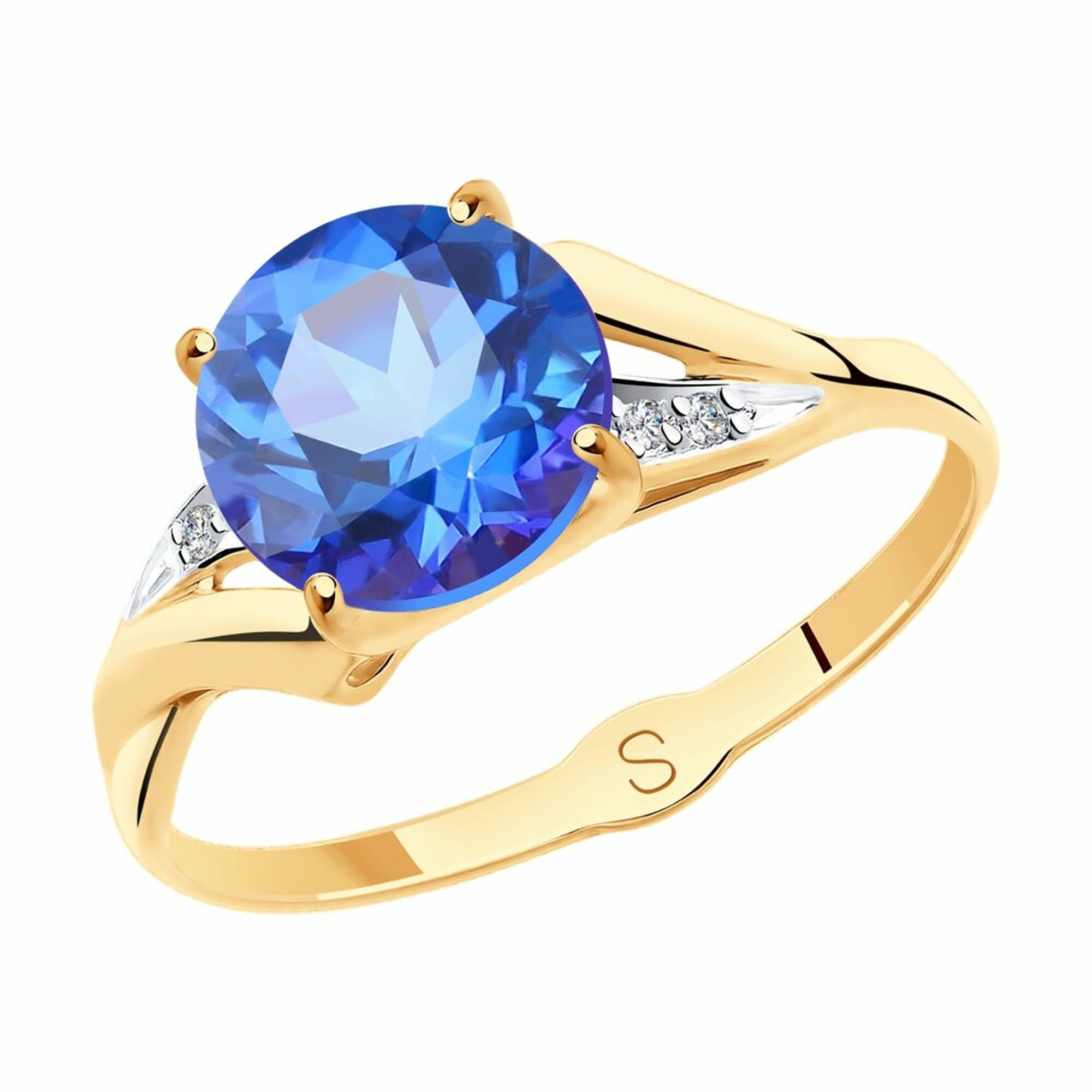 Кольцо, красное золото, 585 проба, фианит, топаз Swarovski