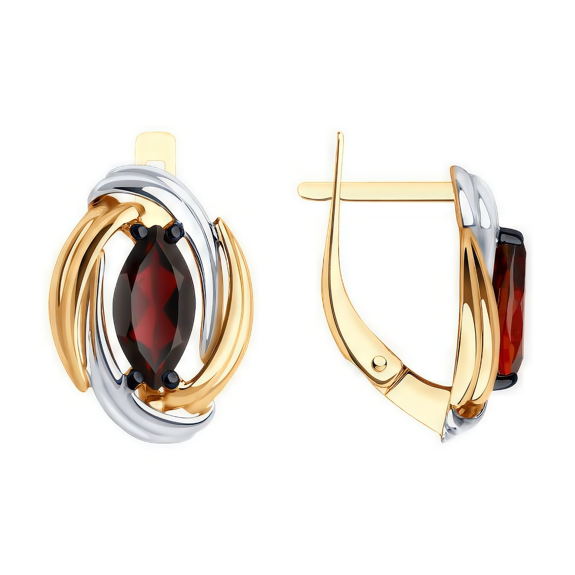 Серьги, красное золото, 585 проба, гранат