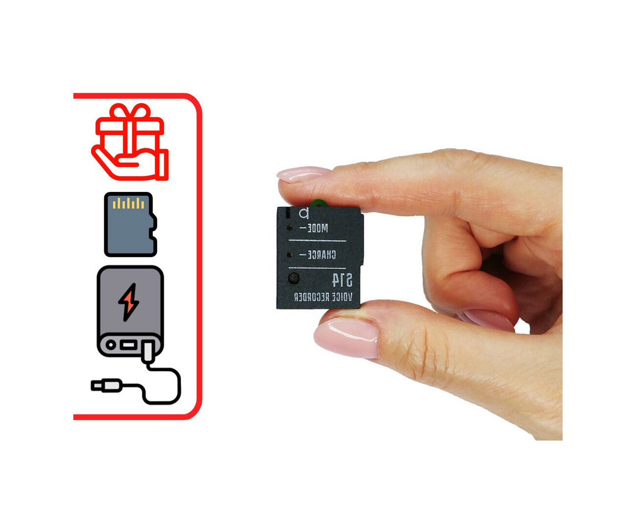 Профессиональный мини диктофон Soroka-14.3 (A12802ID) с активацией голосом VOX + подарки (Powerbank 10000 mAh + microSD 32Gb) - диктофон запись на г