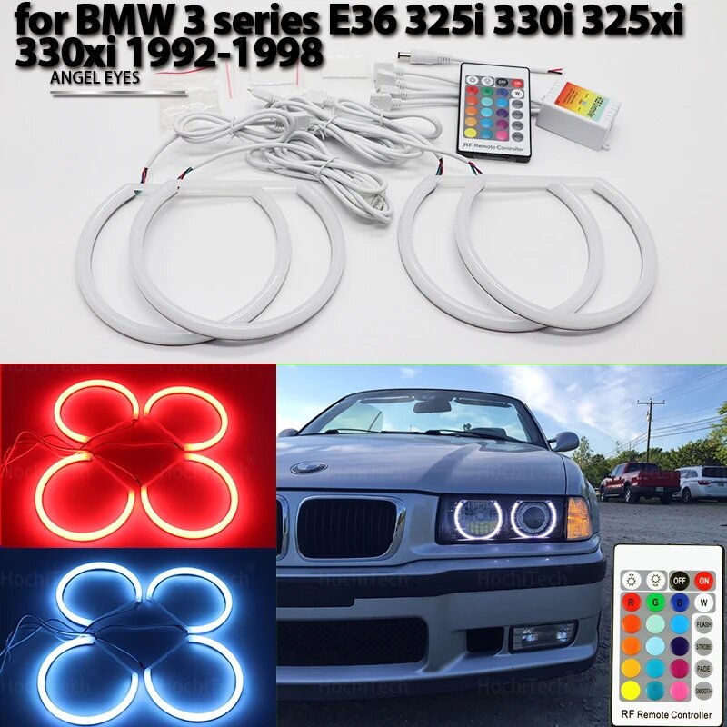 Молочный 16-цветный RGB светодиод AngHight Quality RGB Angel Eyes Kit 16-цветное кольцо для BMW E36 3 серии 1992-1998 Demon Eye