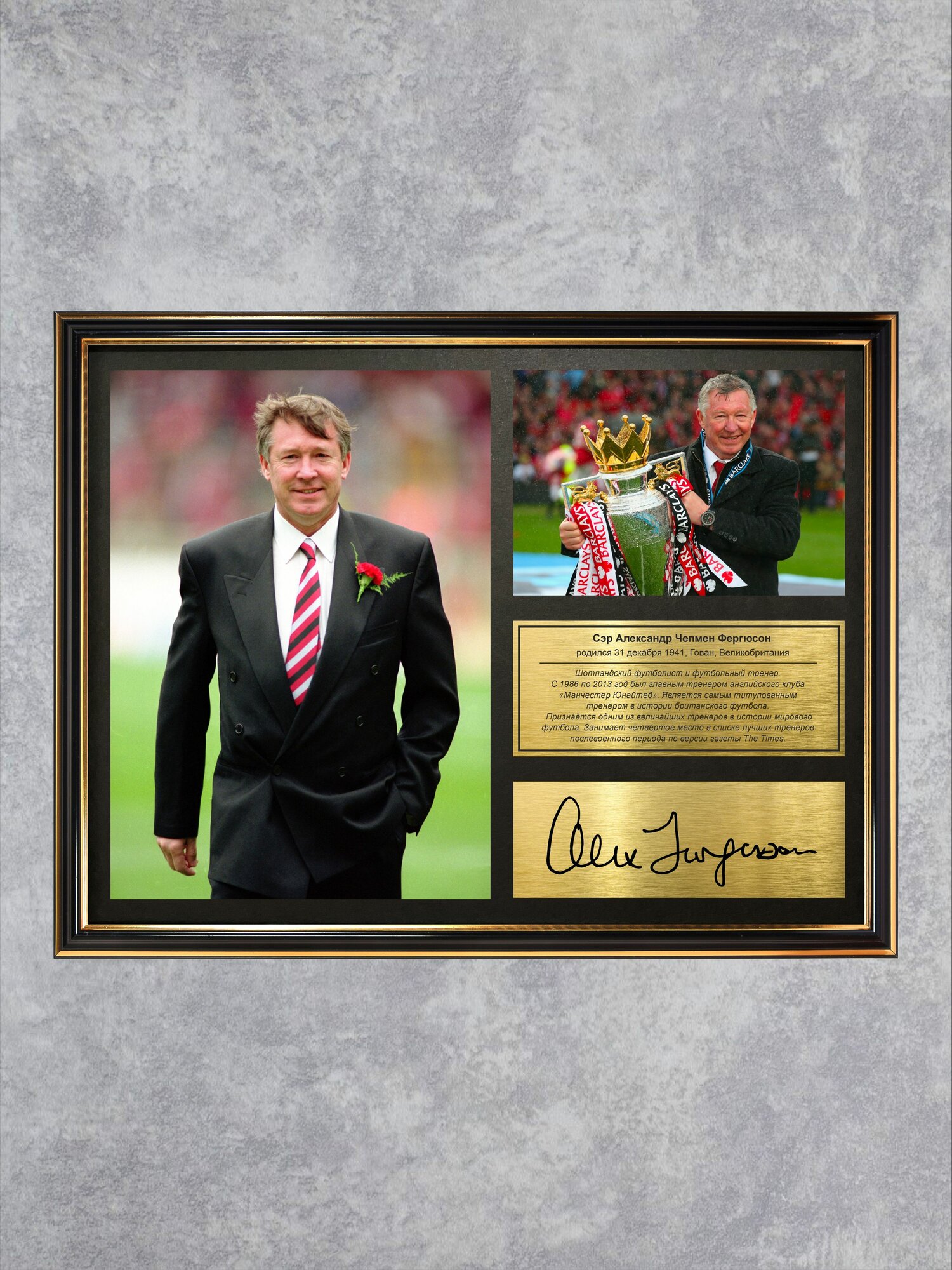 Алекс Фергюсон Золотистая картина с металлическими табличками