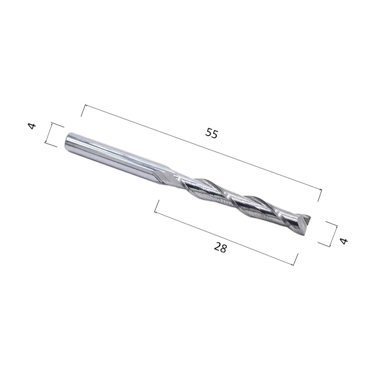 Фреза DJTOL N2LX428 спиральная двухзаходная стружка вверх (по дереву, композиту (АКП), пластику)