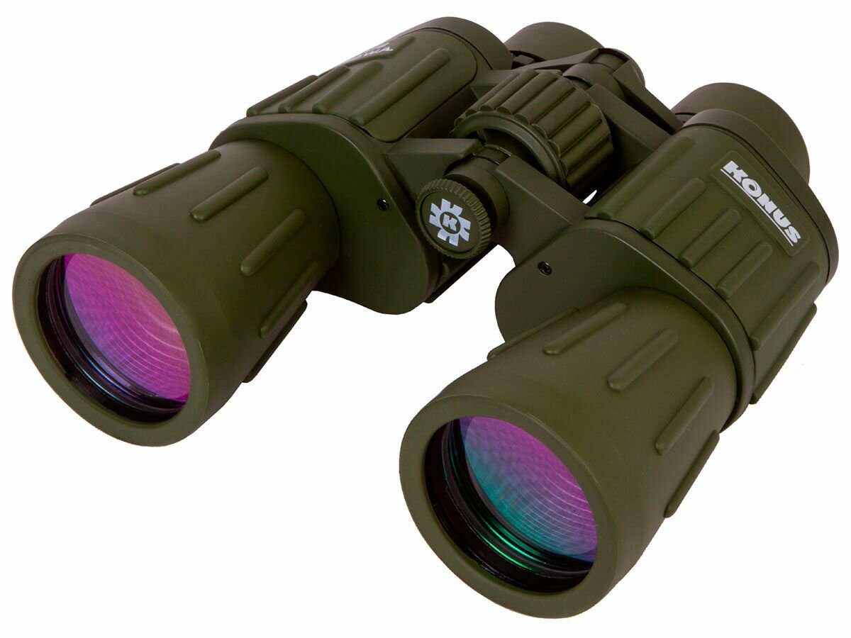 Бинокль мощный профессиональный Konus ARMY 10x50 WA, Porro-призмы, Bak-4, прорезиненный корпус, штативное гнездо