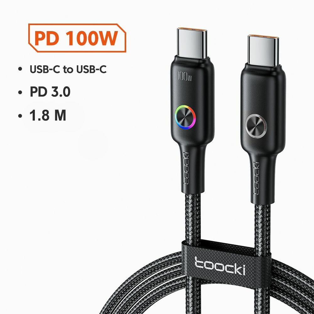 Кабель Type-C на Type-C, светодиод RGB 100W