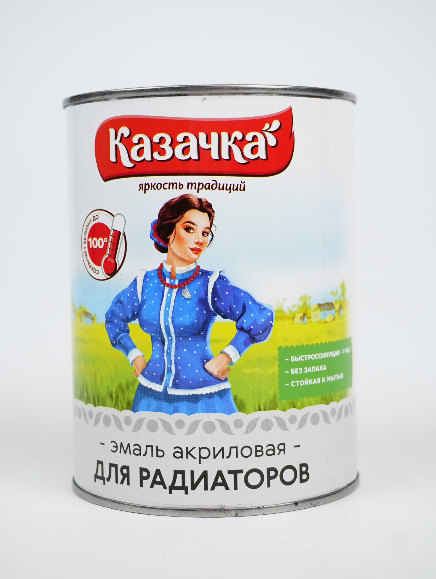Эмаль акрил. 0,9 кг для радиаторов белый 100°С, казачка, //131472