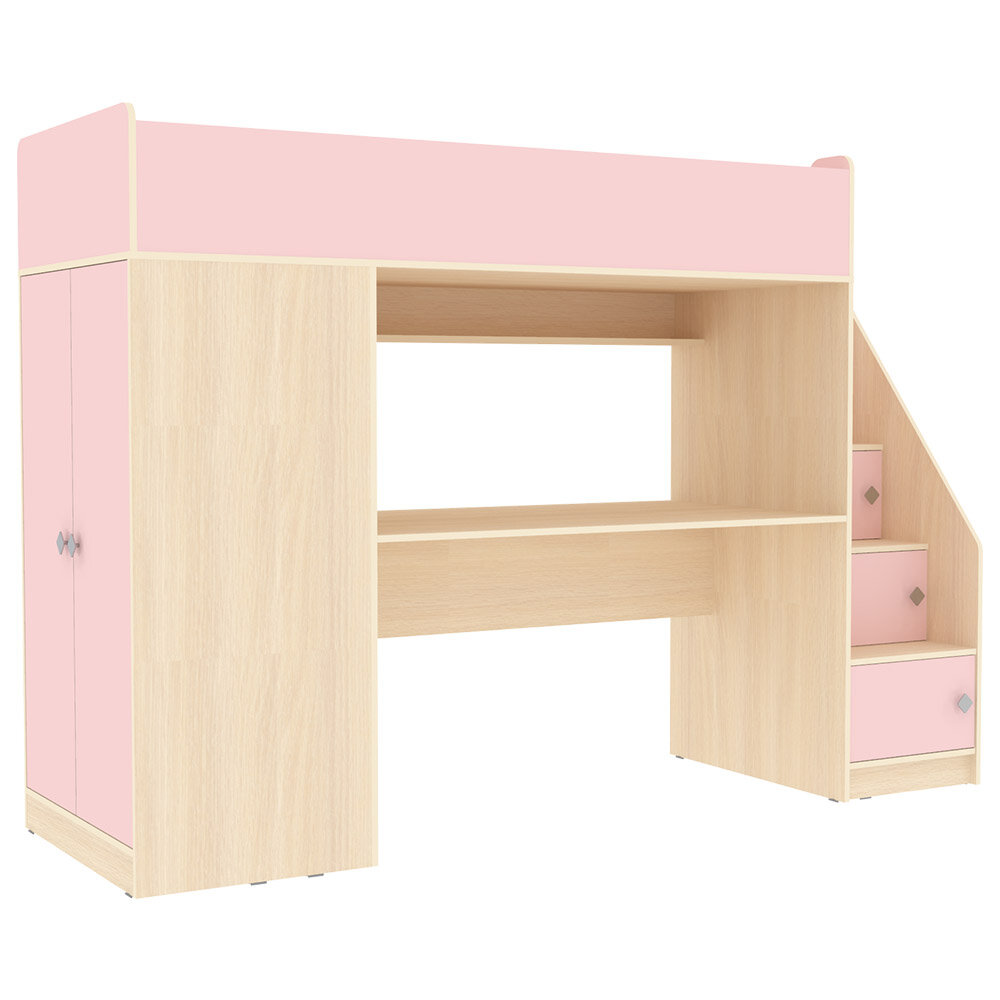 Кровать чердак Л-Ф606.3 75x175 Дуб Молочный Розовый