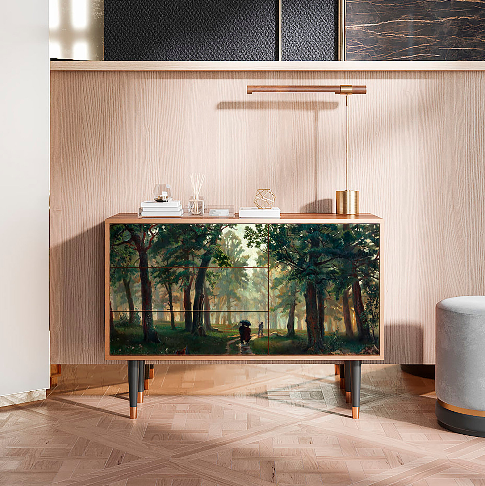 Комод - STORYZ - S3 Rain in the Oak Forest by Ivan Shishkin, Размер - 115 x 84 x 41 см, Цвет корпуса - , Орех