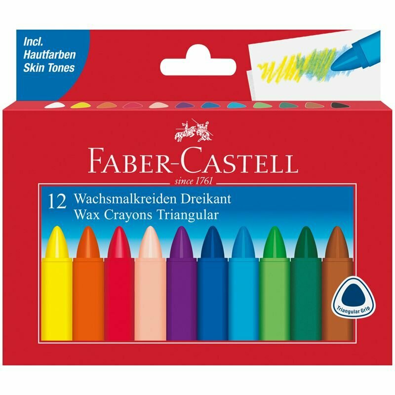 Мелки восковые Faber-Castell, 12цв, трехгранные, картон. упаковка