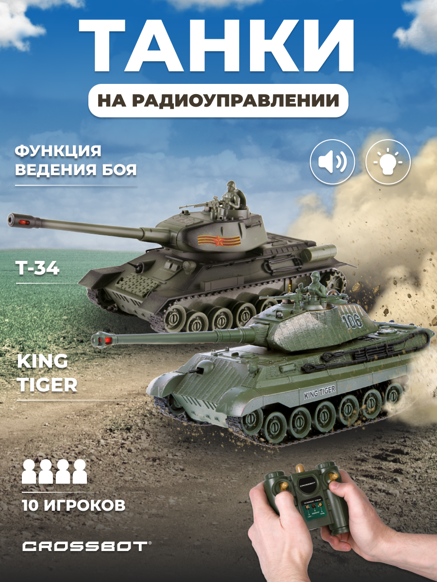 Танковый бой на радиоуправлении 1:24 Т-34 (СССР) - GERMANY KING TIGER (Германия), работа от аккумулятора