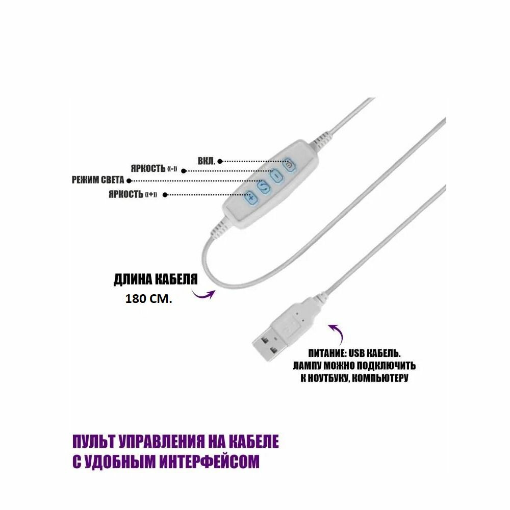 Светодиодная USB лампочка для кемпинга, с проводом 180см. Портативный кемпинговый фонарь с выключателем и диммером. Лампа от повербанка подвесная туристическая / для палатки. 10W 3000-6500K