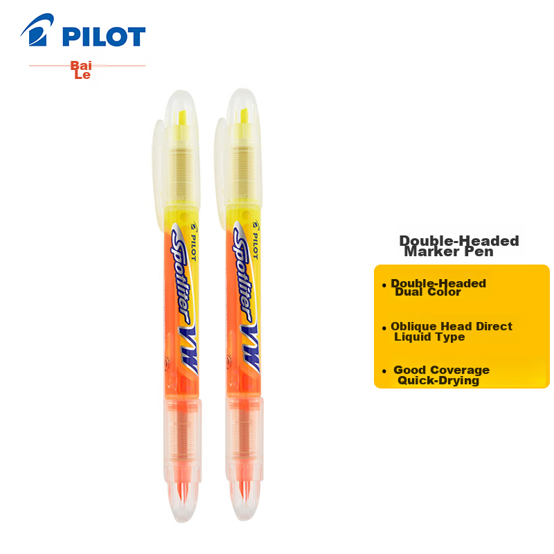 PILOT Dual-Tip Marker Pen, Straight Liquid Fluorescent Pen, Student Stationery, SVW-15SL Dual-Tip Fluorescent Pen-YO, 3mm, Pink/orange, 2-Pack