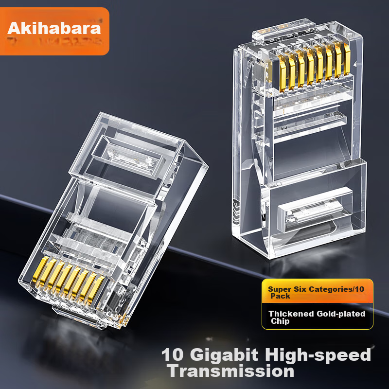 Akihabara (CHOSEAL) Cat6 Unshielded Crystal Head RJ45 10 Gigabit Engineering-Grade Network Connector, Cat6a 8p8c Ethernet Cable Connector, 10-Pack, QS9095Z10