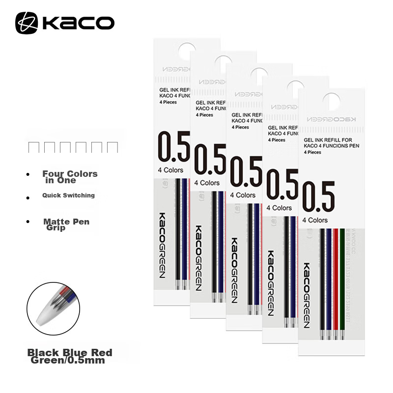 KACO Youxie, Mixed Colors, 4-Pack, Multifunctional Gel Pen Refills, 5 Bags