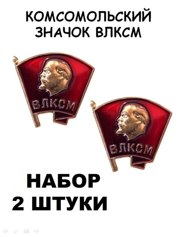ДВА Нагрудных знака влксм на пимсе 2х2,2 см