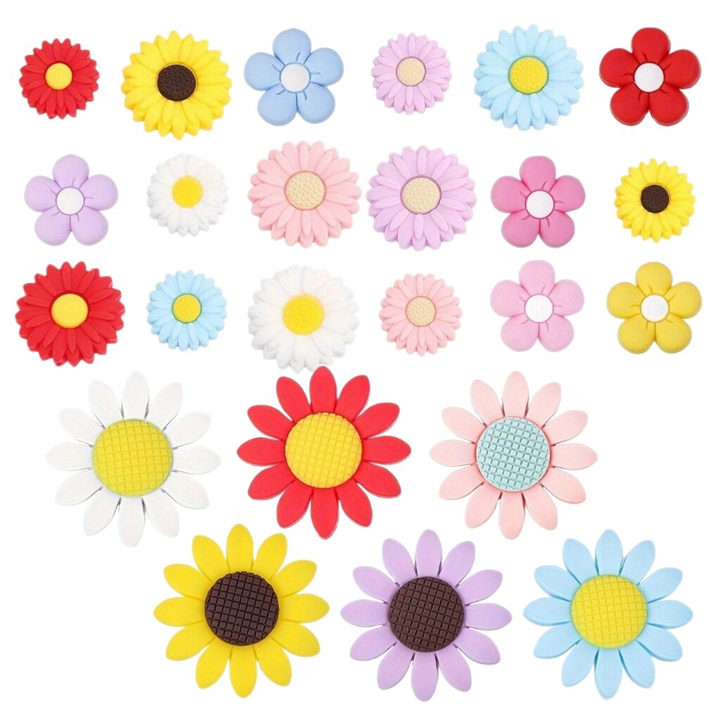 Набор из 24 полых бусин, компоненты ювелирных изделий, шикарные цветочные бусины, разноцветные силиконовые бусины с цветами, набор для ювелирных изделий