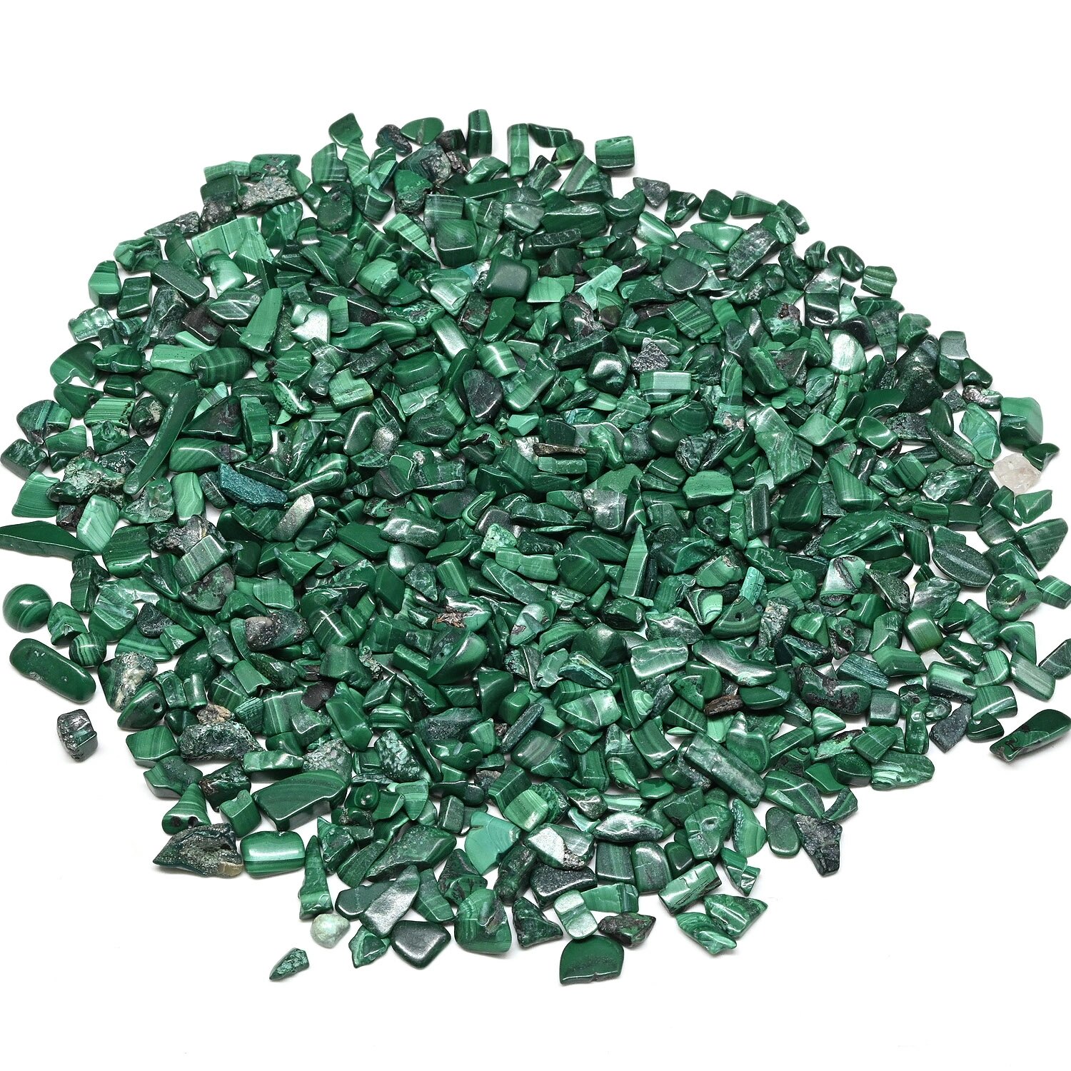 Малахит галтовка фракция 3-7мм, упаковка 100г .