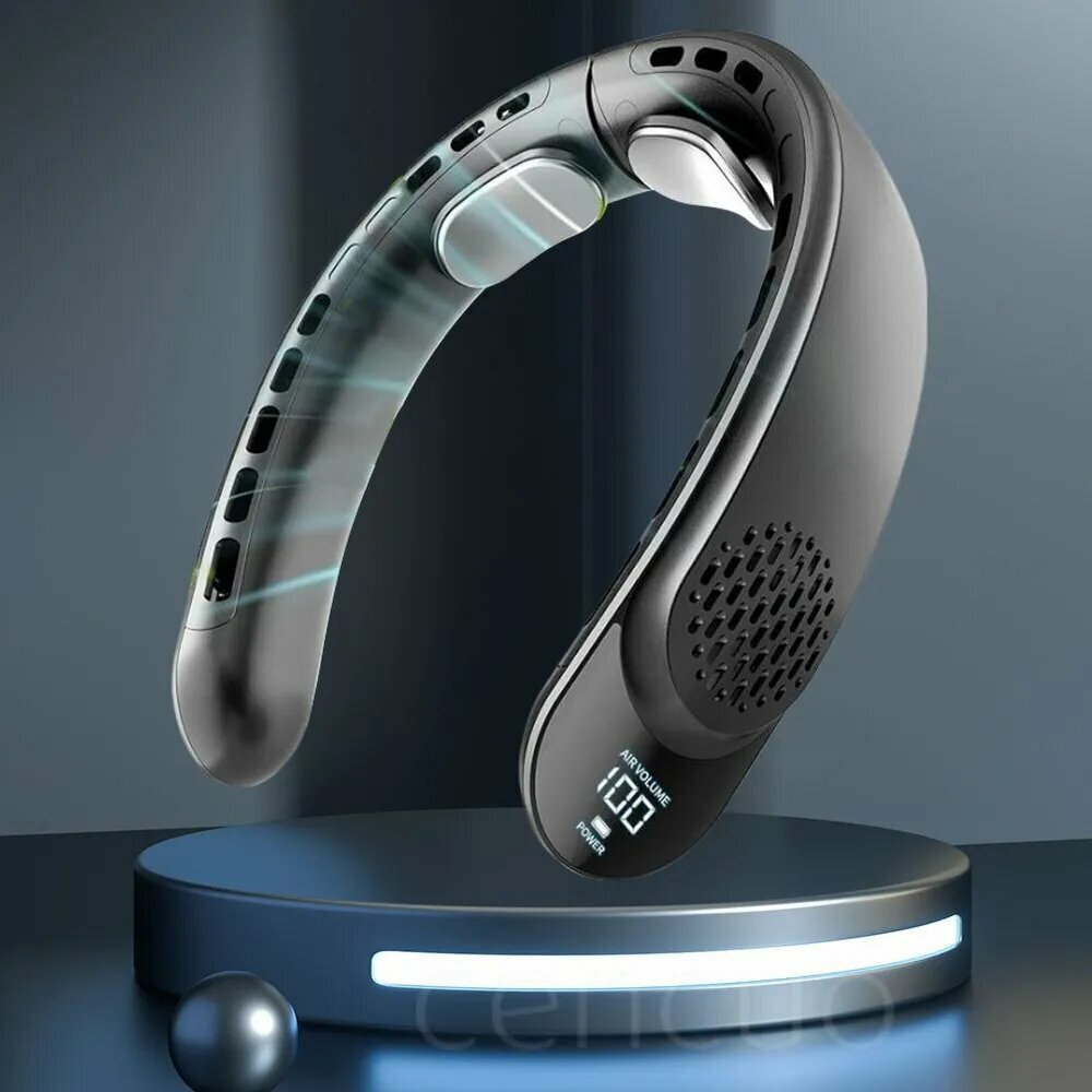 Xiaomi Портативный вентилятор Четырехъядерный USB-подвесной шейный вентилятор, большой ветряной портативный турбинный вентилятор без лопастей, 4000 мАч, черный