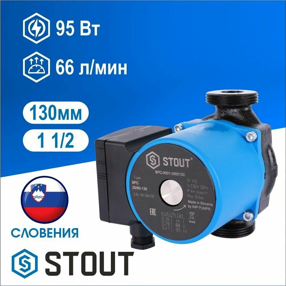 SPC-0010-2560130 STOUT Насос циркуляционный 25/60-130