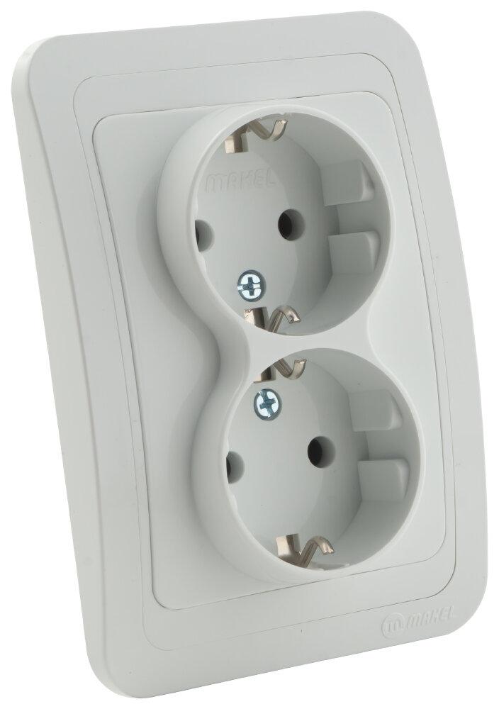 Розетка Mimoza 2я евро СП Mimoza 16А IP20 с заземл. белая Makel 12082 (12 шт)