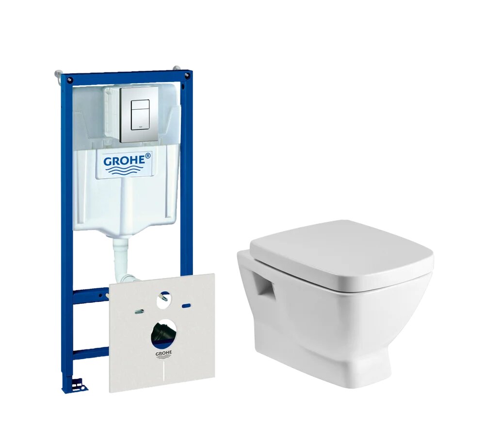 Комплект 2 в 1 Унитаз подвесной Santek Нео 1WH302423 / Инсталляция с кнопкой Grohe Rapid SL 38775001 цвет хром