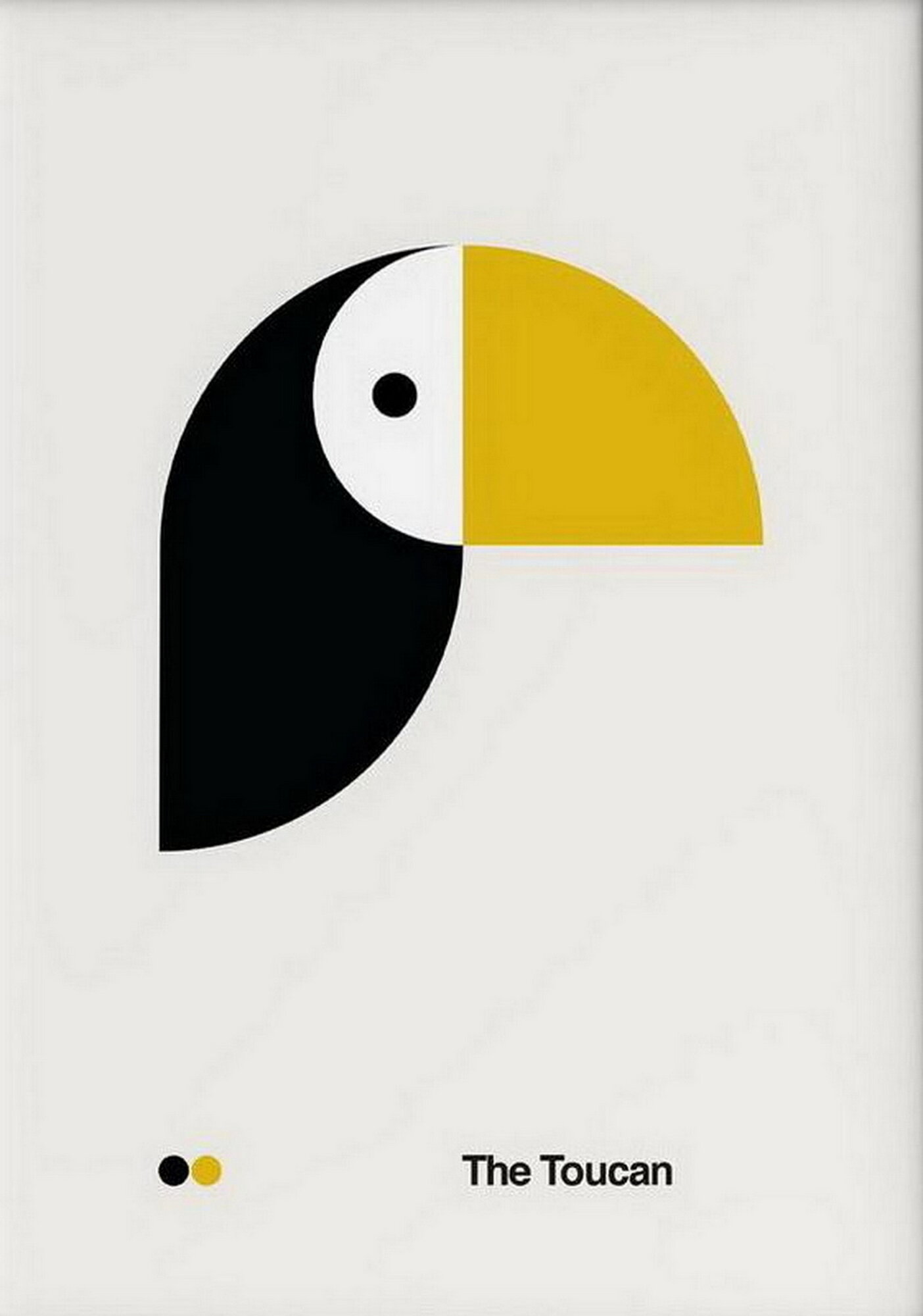 Плакат, постер тукан из простых геометрических форм в черно-бело-желтой гамме. на бумаге, размер 21х30см