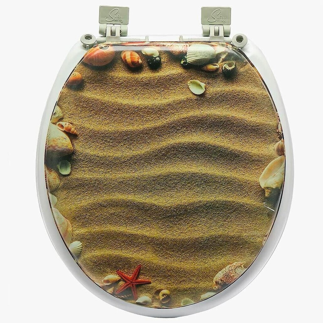 Сиденье для унитаза с принтом морской пляж, овальное, пластик, цвет бежево-коричневый