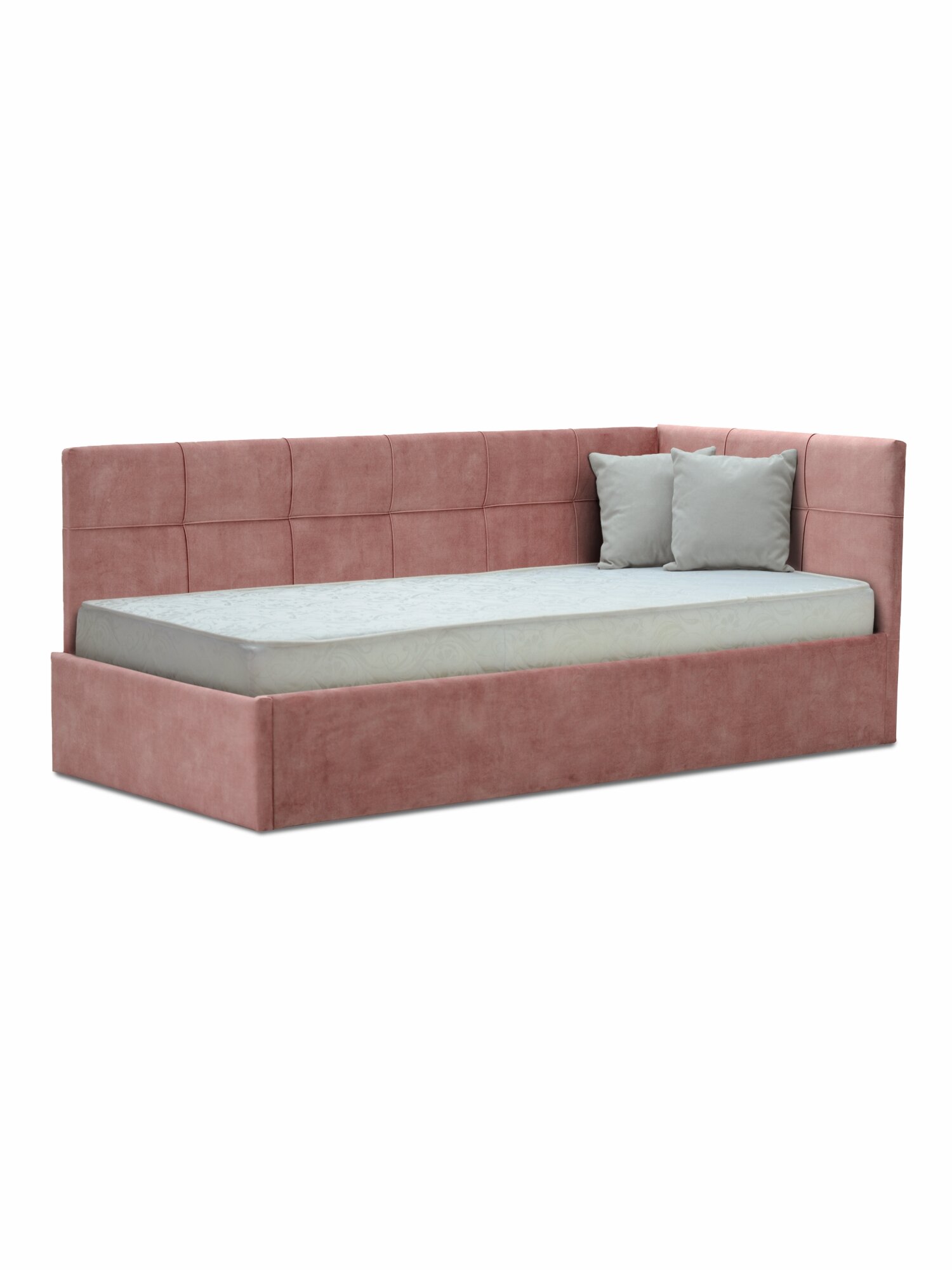 Односпальная кровать Келсо 90х200, с подъемным механизмом, велюр розовый