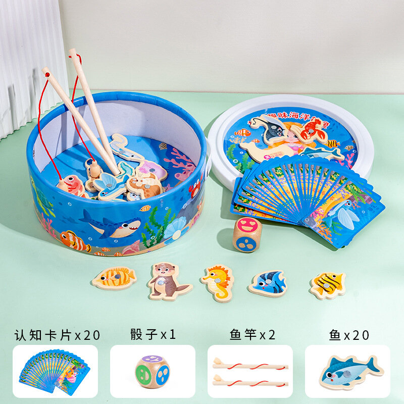 Детская магнитная морская рыбалка игра для малышей деревянное дошкольное образование головоломка для морских животных
