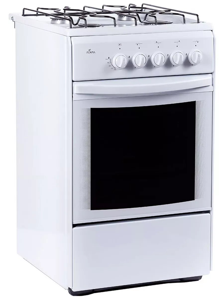 Газовая плита Flama RG 24026W, 4 конфорки, белая, 50 л, эмалированная сталь