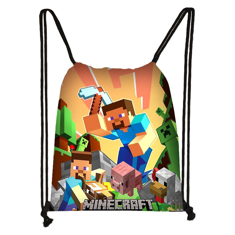 Персонализированная модная сумка для покупок Minecraft, креативная карманная сумка на шнурке, портативная детская уличная студенческая сумка на шнурке, оптовая продажа