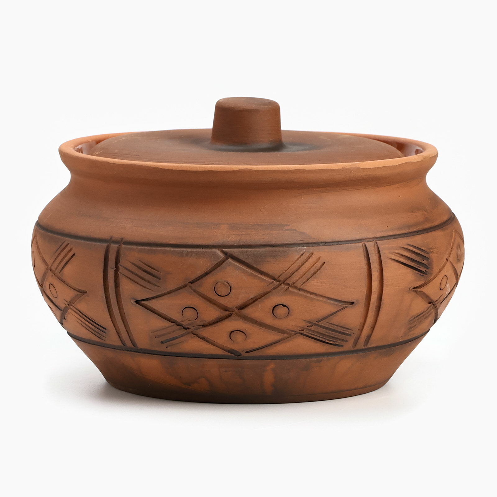 Жаровня "Молочение", 3 л, керамика, коричневая, цвет: коричневый