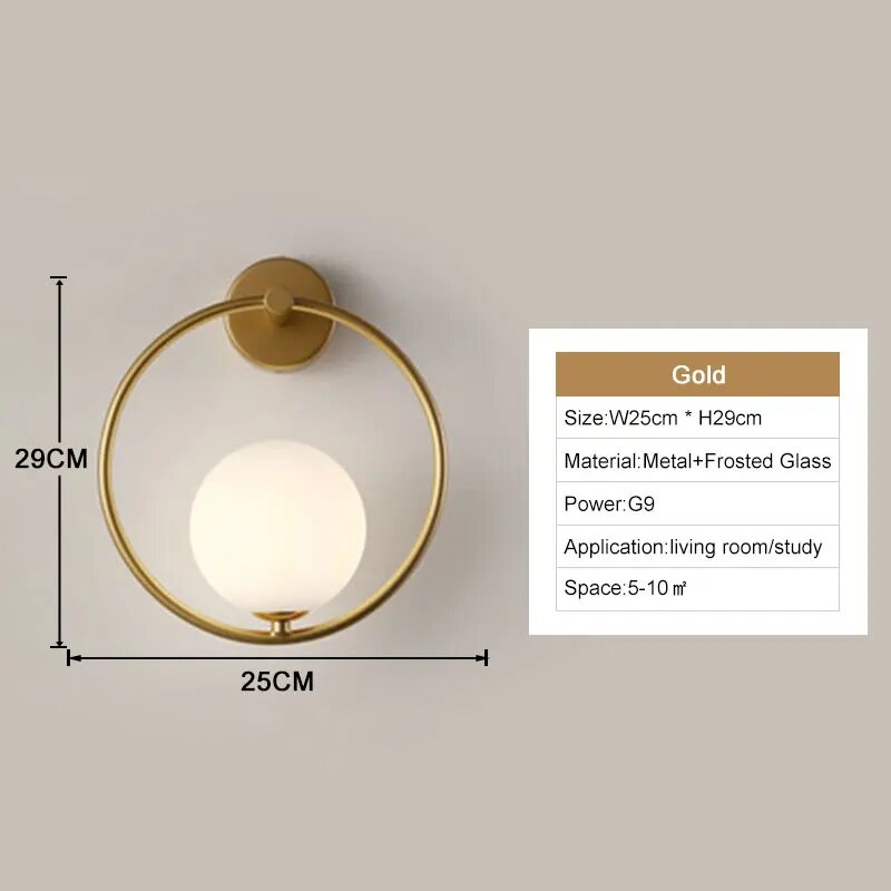 LED настенные светильники MANGDAL, матовый стеклянный шар, черный золото 3 Colors, G Gold 9w