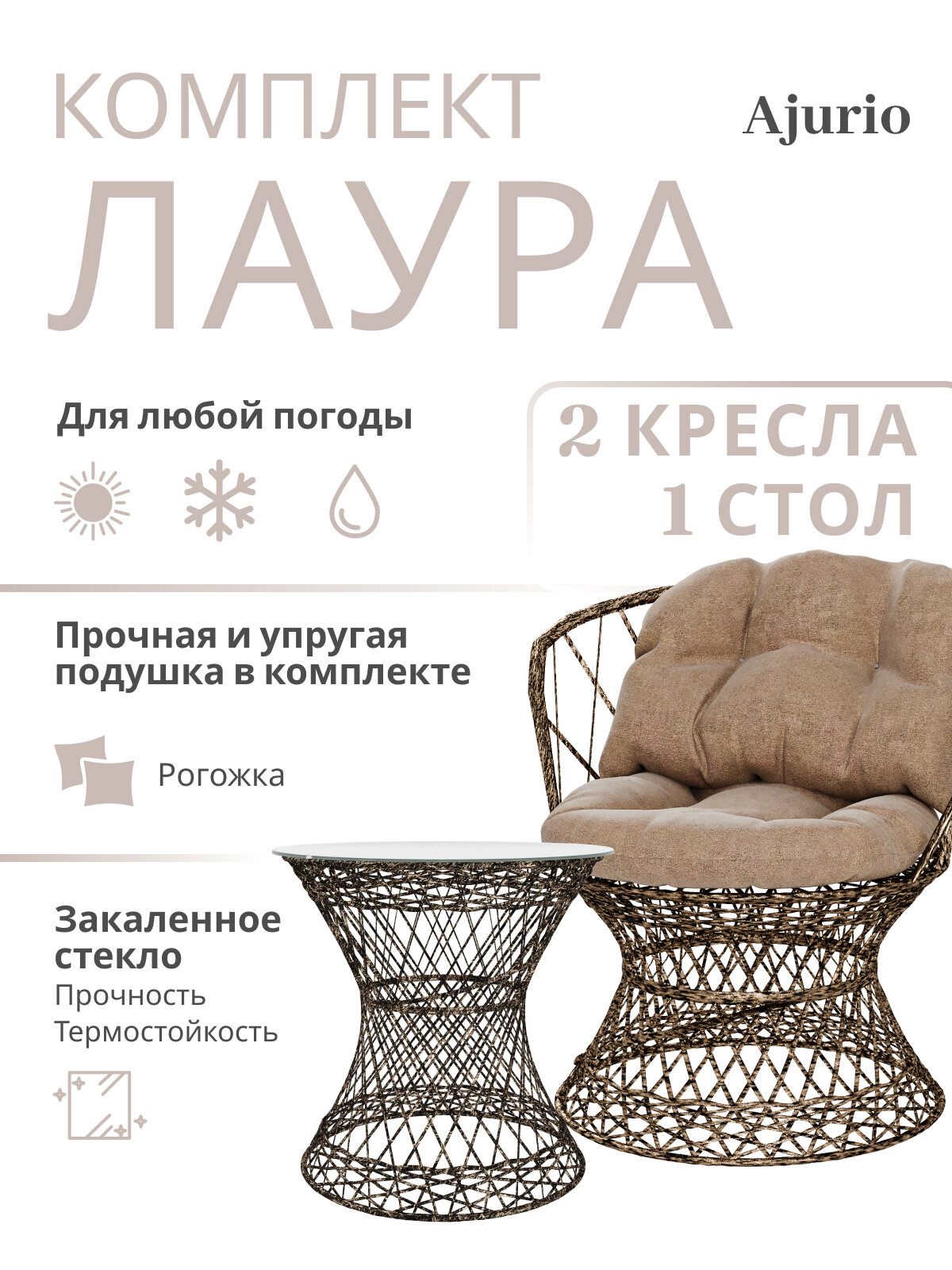 Ajurio комплект мебели из ротанга для кафе, ресторана, террасы Уличная мебель ХоРеКа: стол и кресла