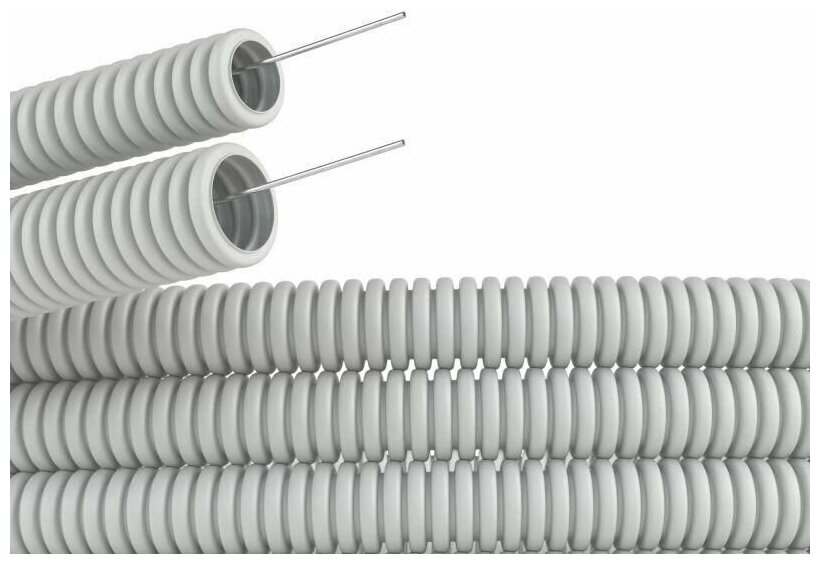 Труба гофрированная ПВХ гибкая тяжелая d32мм с протяжкой сер. (уп.25м) DKC 91532