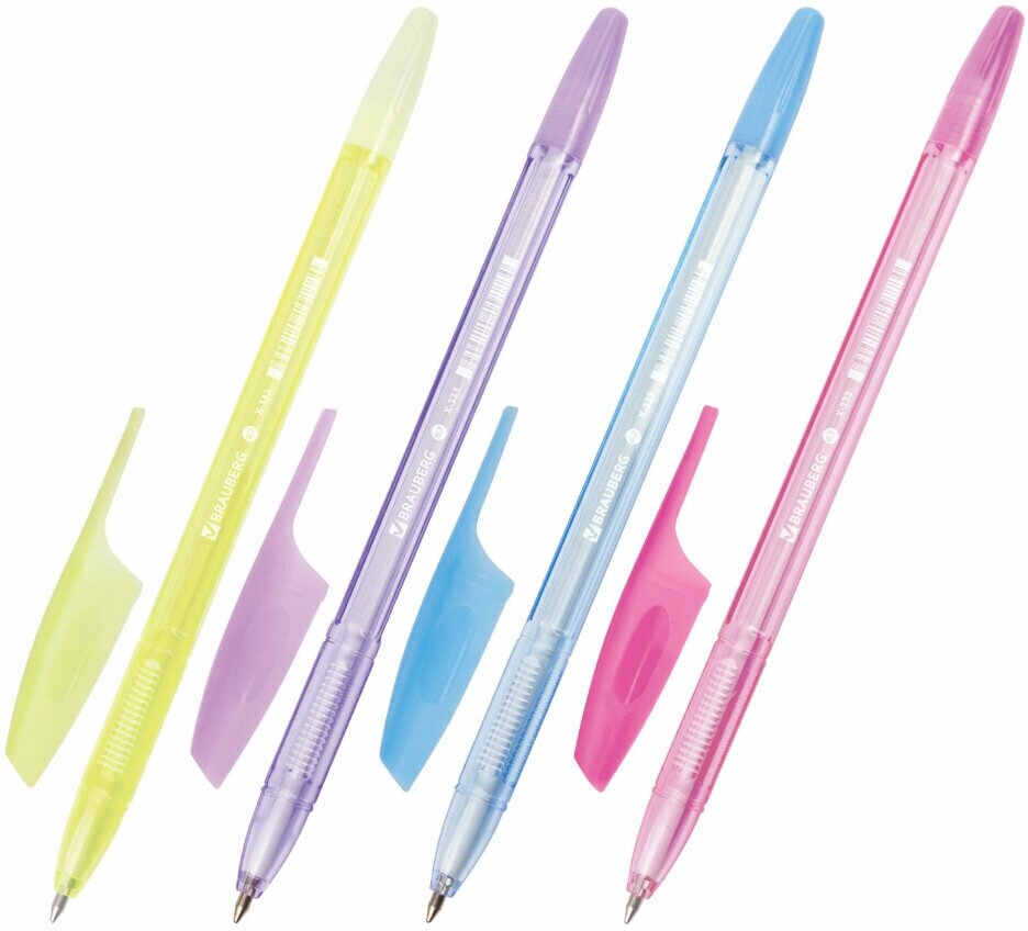 Ручка шариковая BRAUBERG "X-333" PASTEL, синяя, корпус тонированованный ассорти, узел 0,7 мм, линия письма 0,35 мм, 142830, 100 штук, 142830