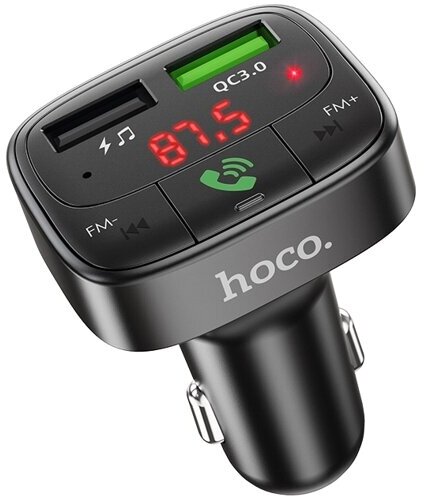 Автомобильный адаптер USB-AA 3.0А 2 порта FM трансмиттер Hoco E59 Black зарядка 18W QC3.0 плеер BT - чёрный