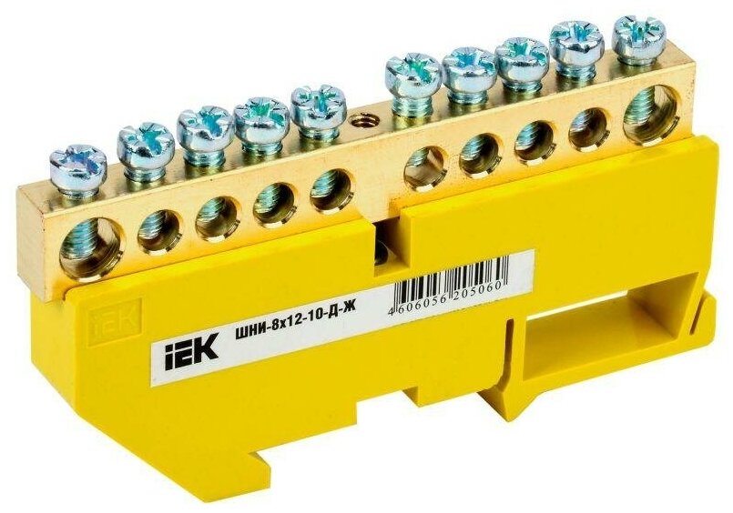 Шина PE "земля" на DIN-изол. ШНИ-8х12-10-Д-Ж IEK YNN10-812-10D-K05