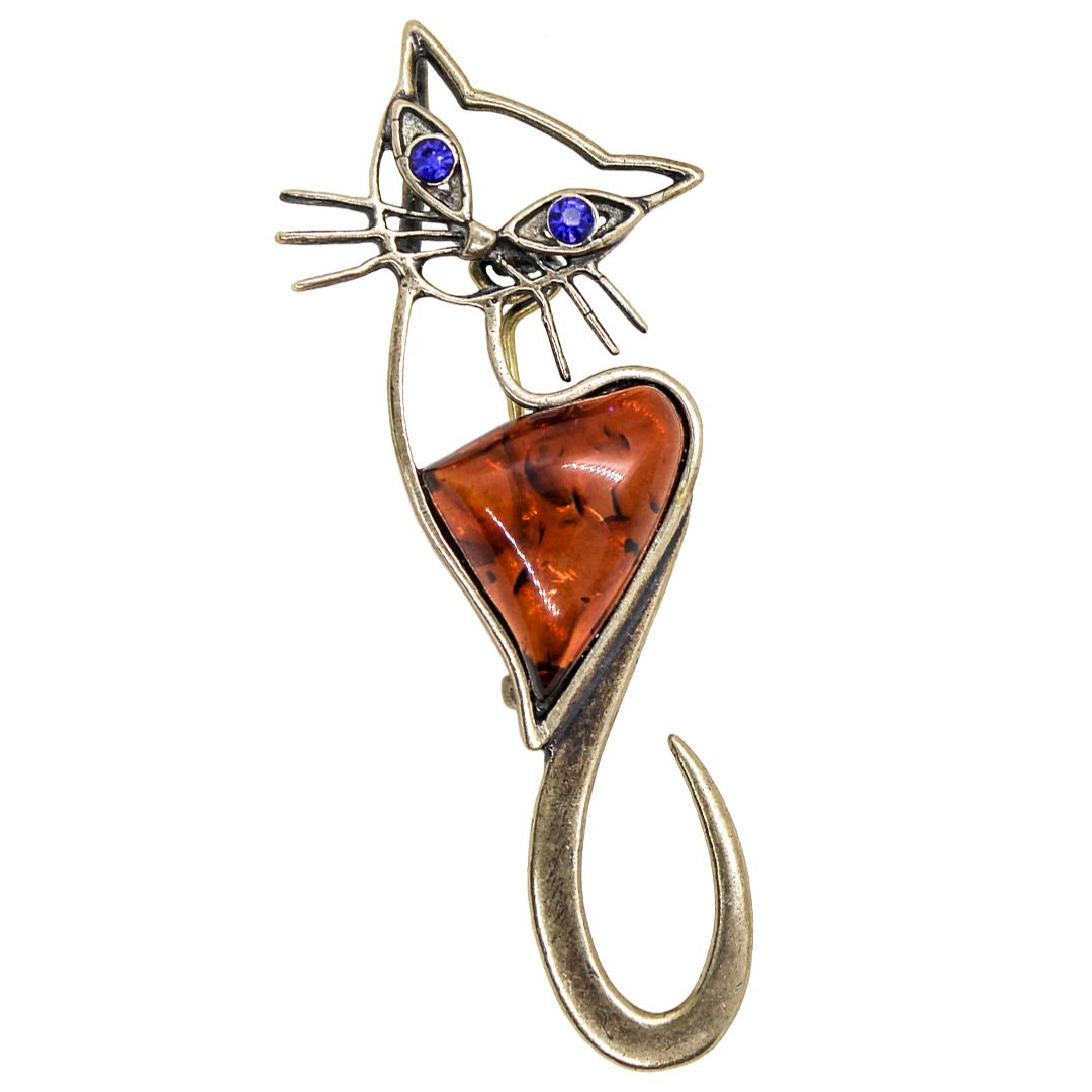 Брошь, янтарь прессованный, янтарь синтетический, стразы