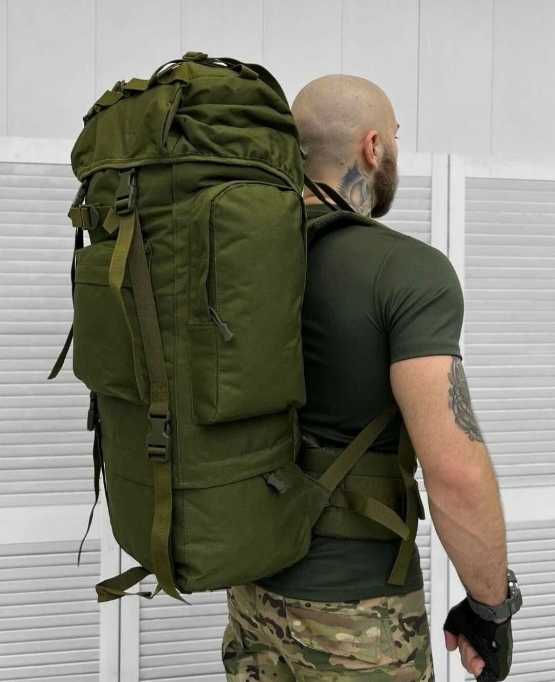 Рюкзак Шторм походный туристический с каркасом и дождевиком / баул вместительный тактический 120 литров хаки