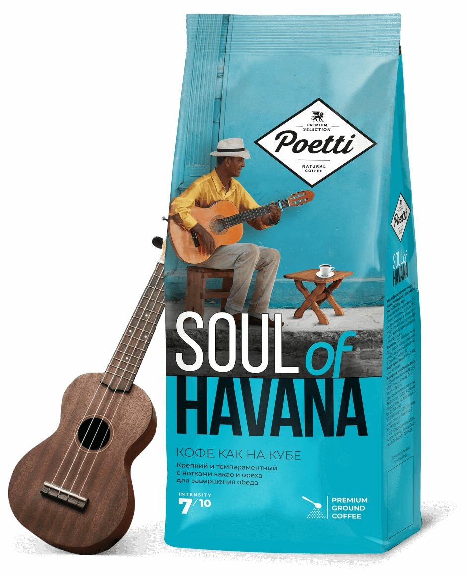 Кофе молотый Poetti (ex-PAULIG) Soul of Havana с нотками какао и ореха натуральный, жареный 200 гр.