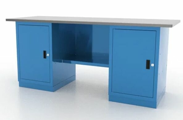Верстак металлический, 2 тумбы с дверцей, оцинкованный стол, синий, 01.200L-5015