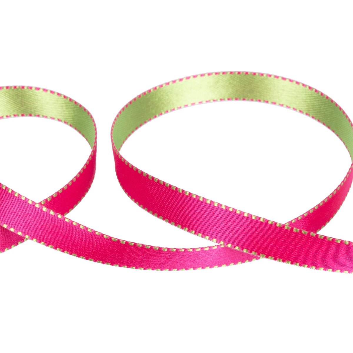 Лента атласная 10 мм "Gamma" ALD-10 двухстор. 22.8 м №008 салатовый/яр. розовый