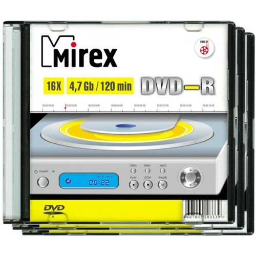 Оптический диск DVD-R 4.7 Гб Mirex тонкий-слим- по 5 шт.