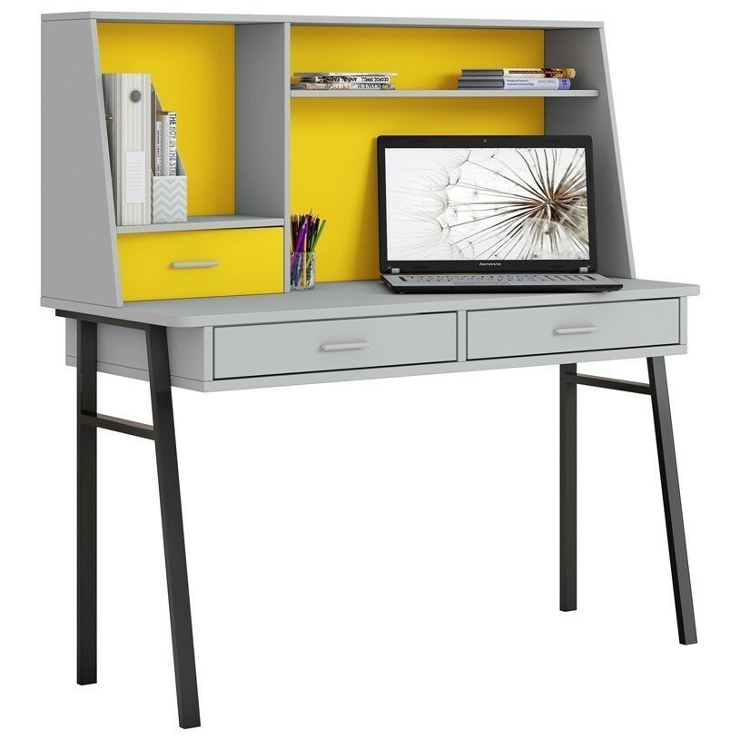 Стол письменный Polini kids Aviv 1455 с надстройкой и ящиками, серый / серый-желтый