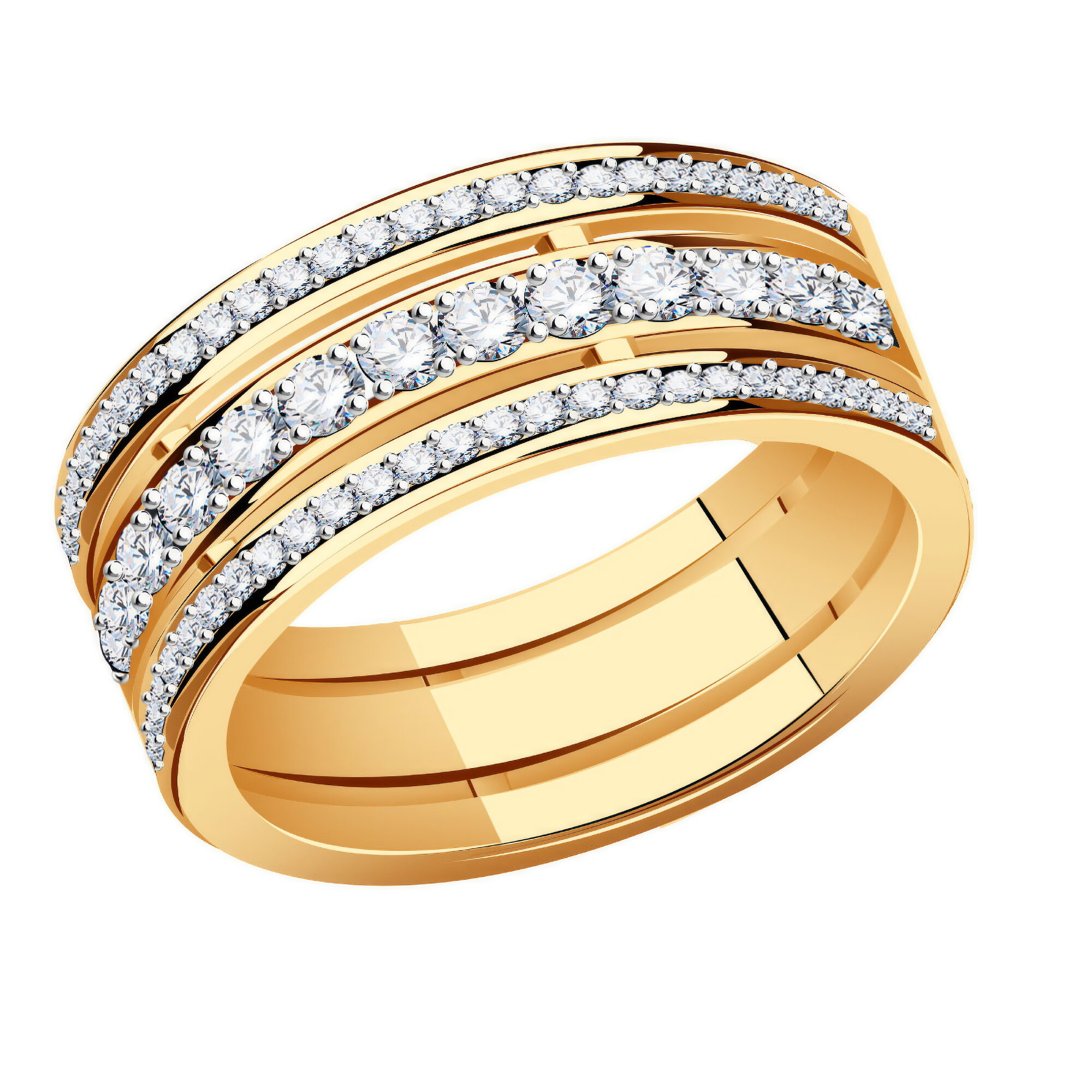 Кольцо дорожка, красное золото, 585 проба, фианит