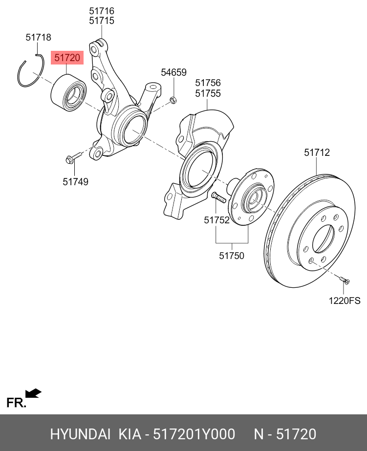 Подшипник ступицы колеса роликовый конический перед Hyundai Kia 51720-1Y000
