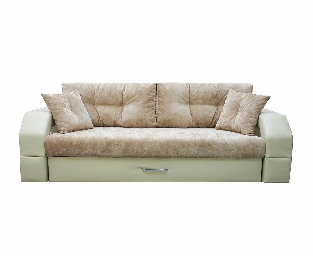 Диван еврокнижка Fotodivan Манчестер с подсветкой велюр/экокожа 160 Велюр Бежевый 01/Экокожа Бежевая