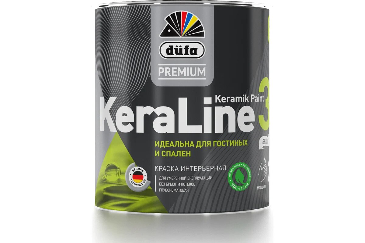 Краска Dufa Premium KeraLine Keramik Paint 3 для стен и потолков глубокоматовая белая база 1 0,9 л.