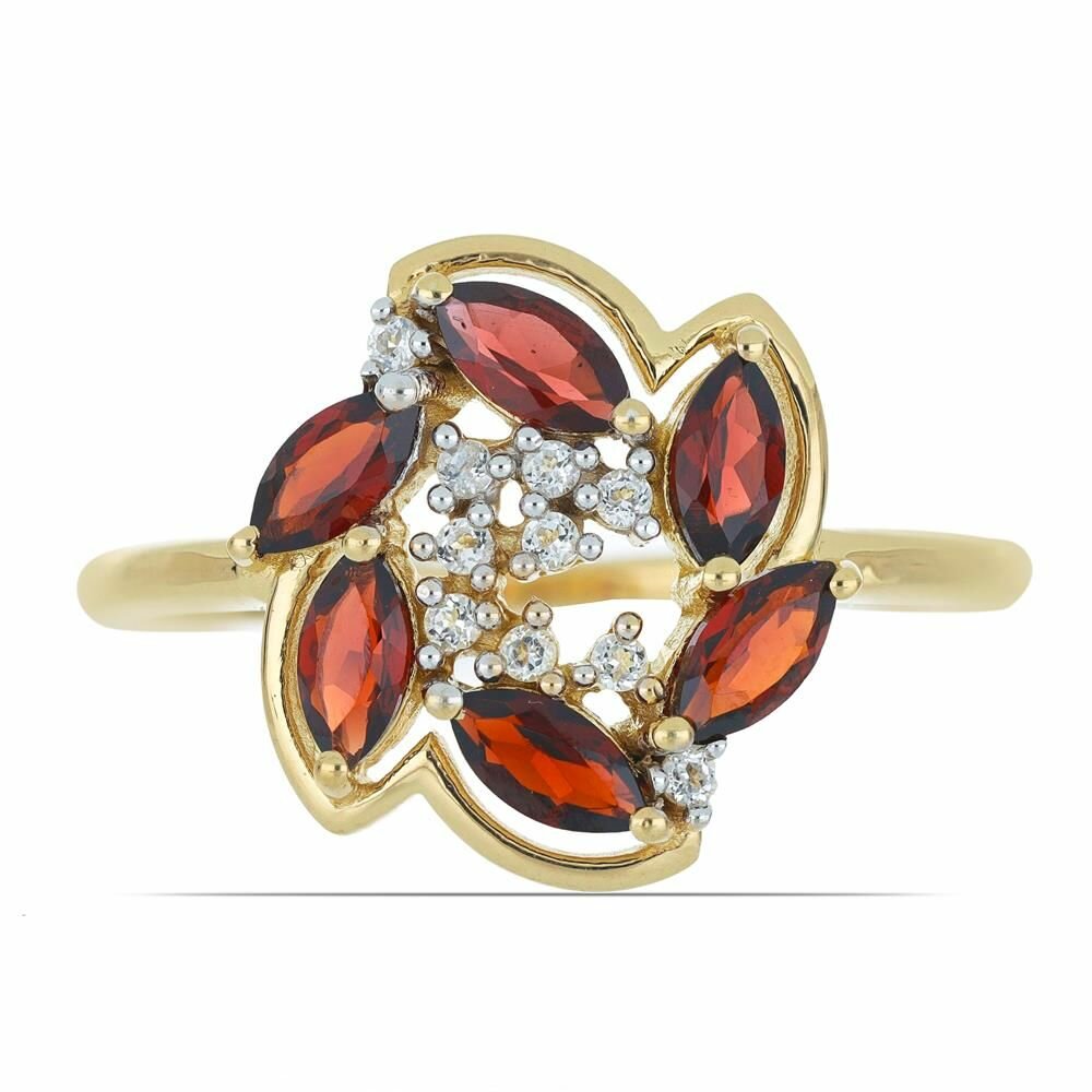 Кольцо, серебро, 925 проба, гранат, топаз