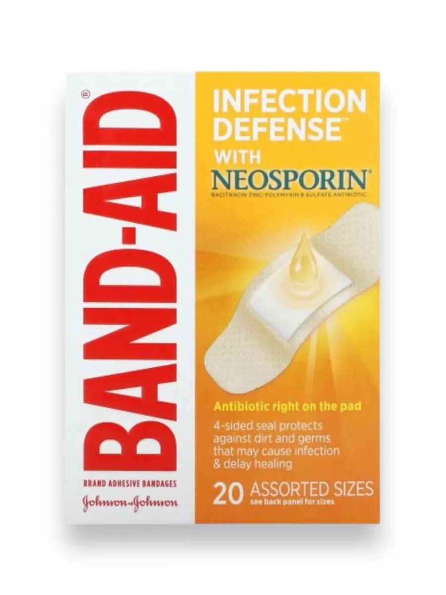 Брендовые пластырные бинты с NEOSPORIN, 20 размеров в асс.